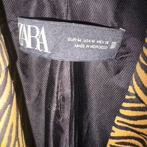Zara | Jackets & Coats | Zara Jacquard Blazer Zebra Animal Print Yellow ...